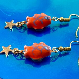 Cute Kawaii Japanese Koi Goldfish Star Earrings, Lucky Carp Bead ...
