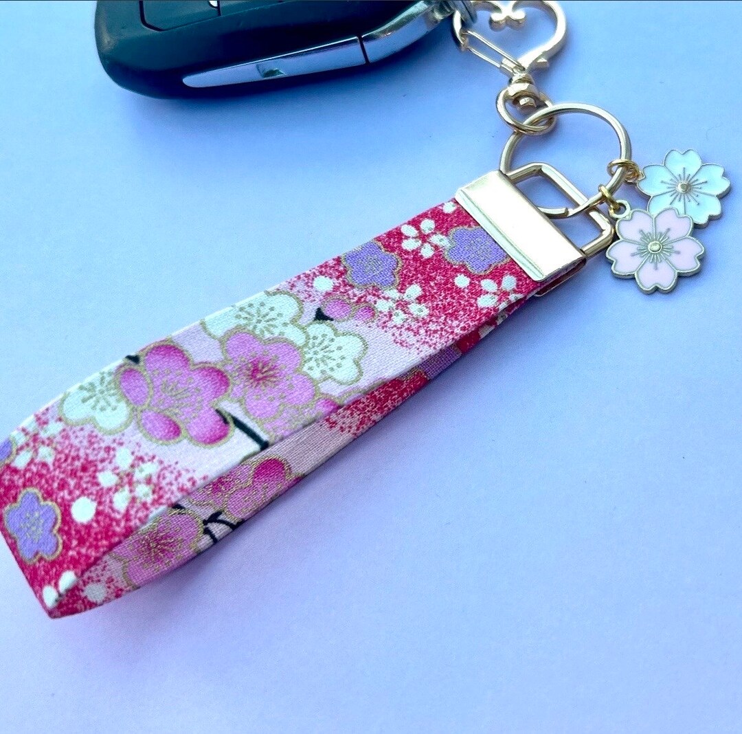 Kawaii Sakura Pink Keyfob, Japanese Mini Wristlet, Kimono Ribbon Style ...