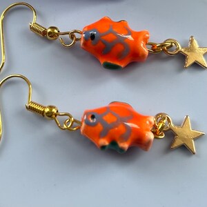 Cute Kawaii Japanese Koi Goldfish Star Earrings, Lucky Carp Bead ...