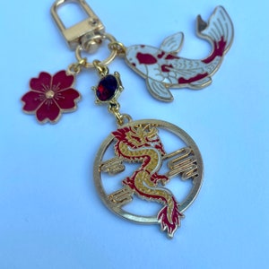 Keyring Chinese Dragon, Red Lantern, Phone Case Charm, Red Koi Fish ...