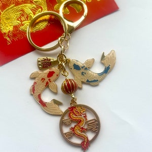 Keyring Chinese Dragon, Red Lantern, Phone Case Charm, Blue Red Koi ...
