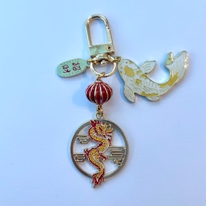 Keyring Chinese Dragon, Red Lantern, Phone Case Charm, Red Koi Fish ...