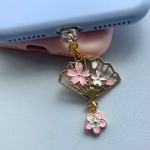 Sakura Fan Flower Dust Plug, Pink Cherry Blossom Cell Phone Charm ...