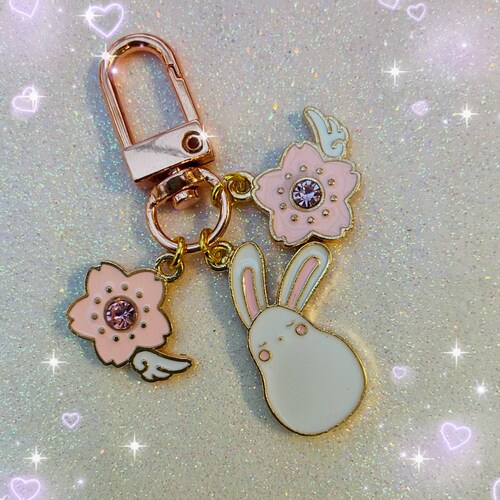 Cute Rabbit Keyring Charm Kawaii Bunny Keychain Bag | Etsy