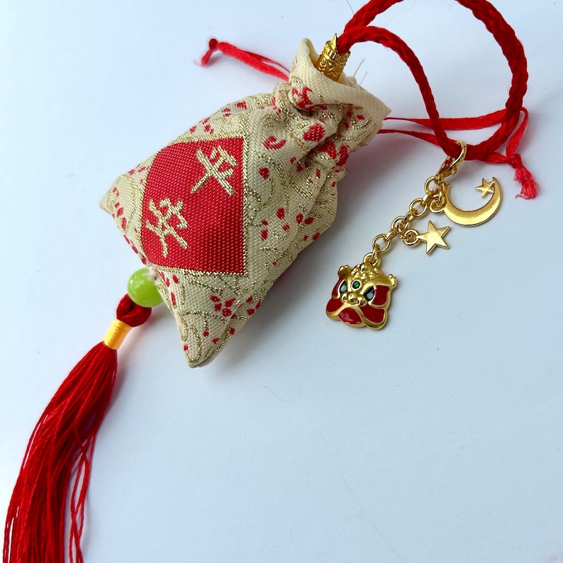 Chinese Luck Charm Fortune Tassel Amulet Bag, Lunar New Year Lion Gift ...