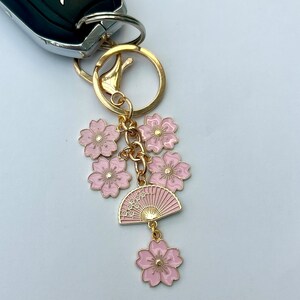 Japanese Sakura Keychain, Kawaii Pink Cherry Blossom Fan Charm - Etsy