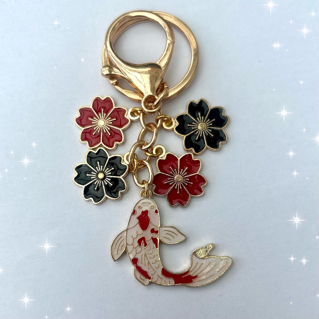 Kawaii Koi Fish Keychain: Sakura Flower Japanese Fan Bag Charm - Etsy