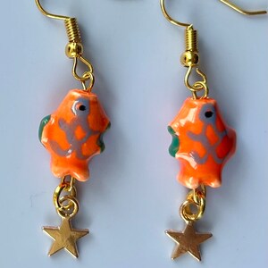 Cute Kawaii Japanese Koi Goldfish Star Earrings, Lucky Carp Bead ...