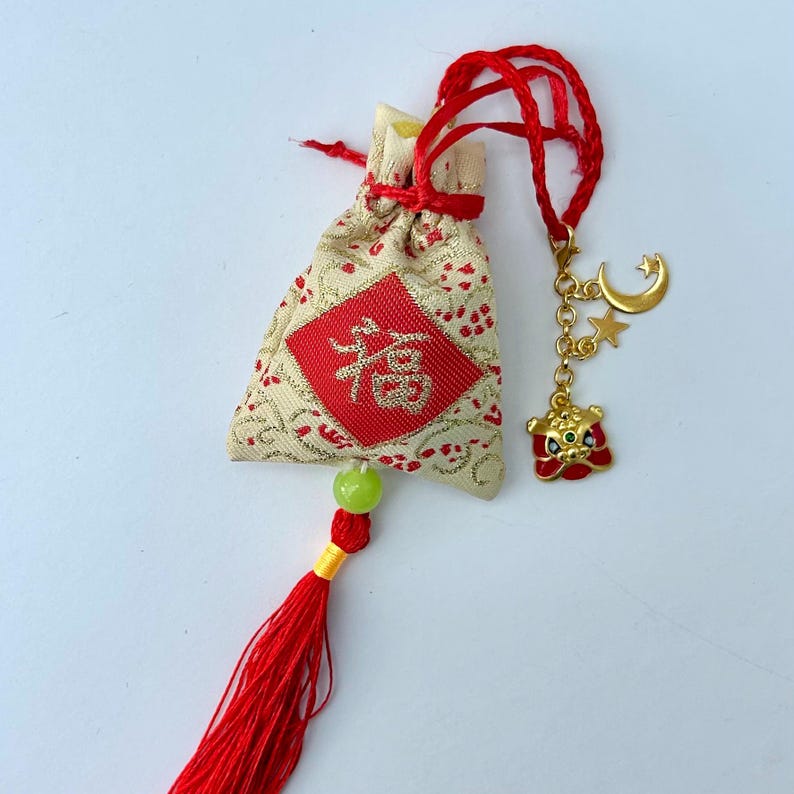 Chinese Luck Charm Fortune Tassel Amulet Bag, Lunar New Year Lion Gift ...