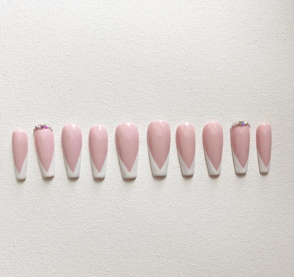 Reusable Patel Light Pink V Shape Chevron White Tips With | Etsy