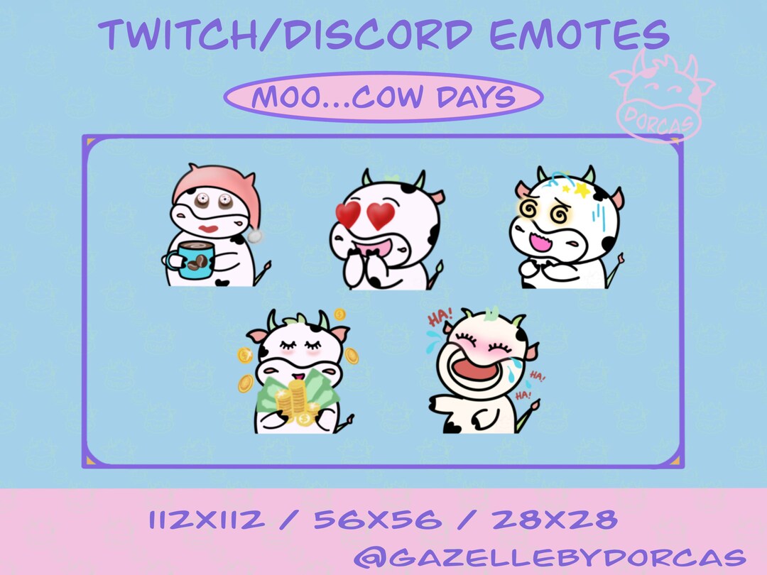 Moo...cow Emotes for Twitch, Discord, Youtube Heart Eyes, Confused ...