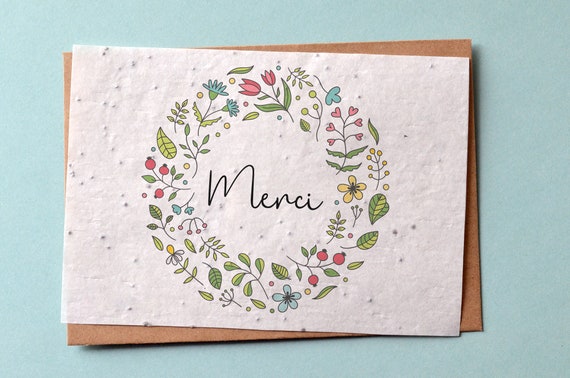 Carte à planter Merci Couronne de fleurs. Carte ensemencée | Etsy