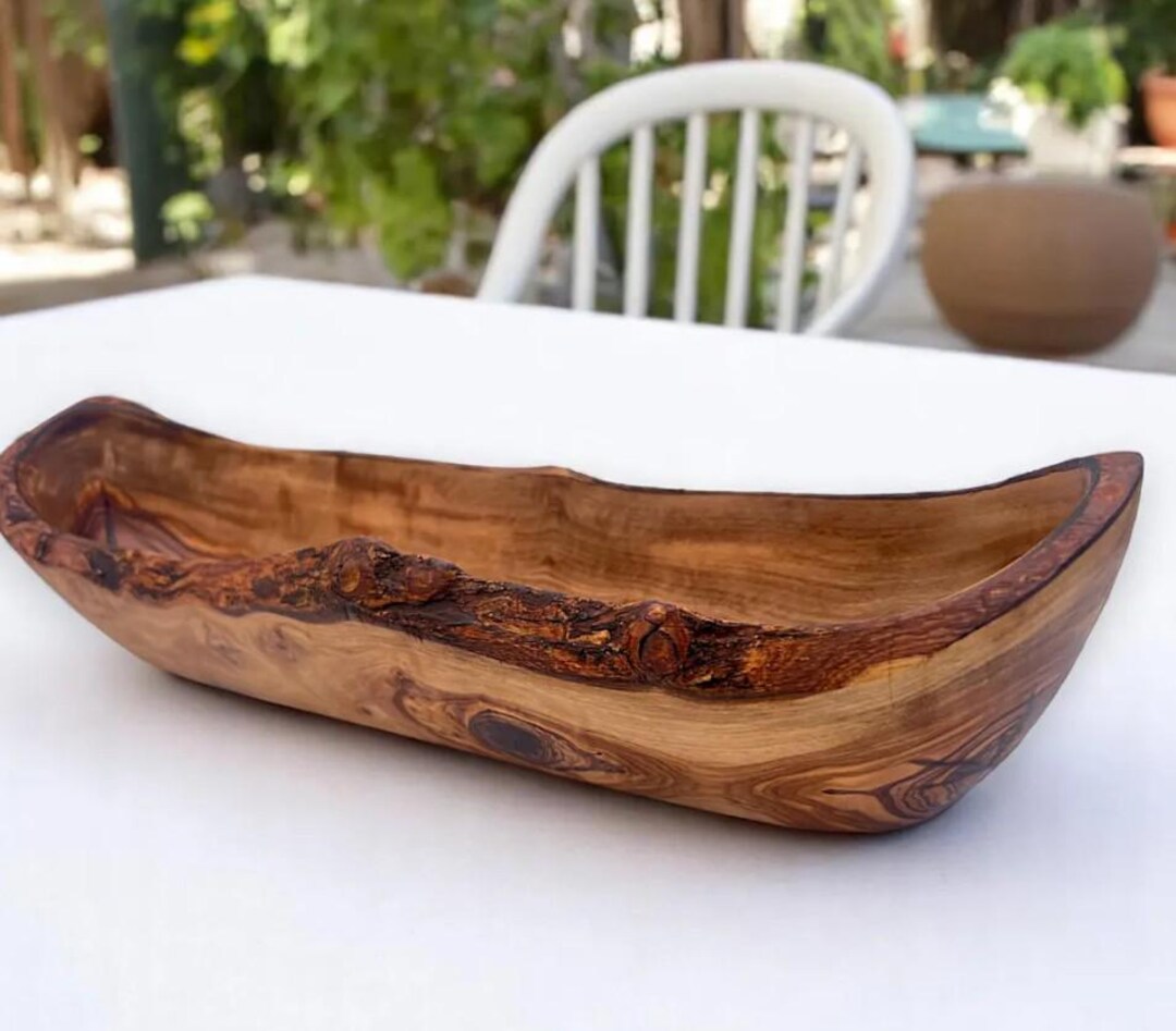 Handmade Wooden Olive Wood Oval Serving Bowl Rustic Tunisian Handmade Wooden Olive Wood Oval Serving Bowl Rustic Tunisian