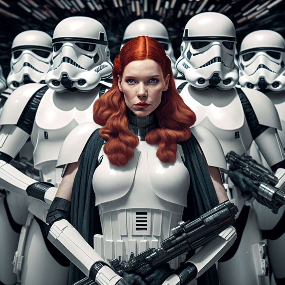 Redhead Female Stormtrooper Set of 2, Digital Art Print, AI Generated, Square, AI Art, Digital ...