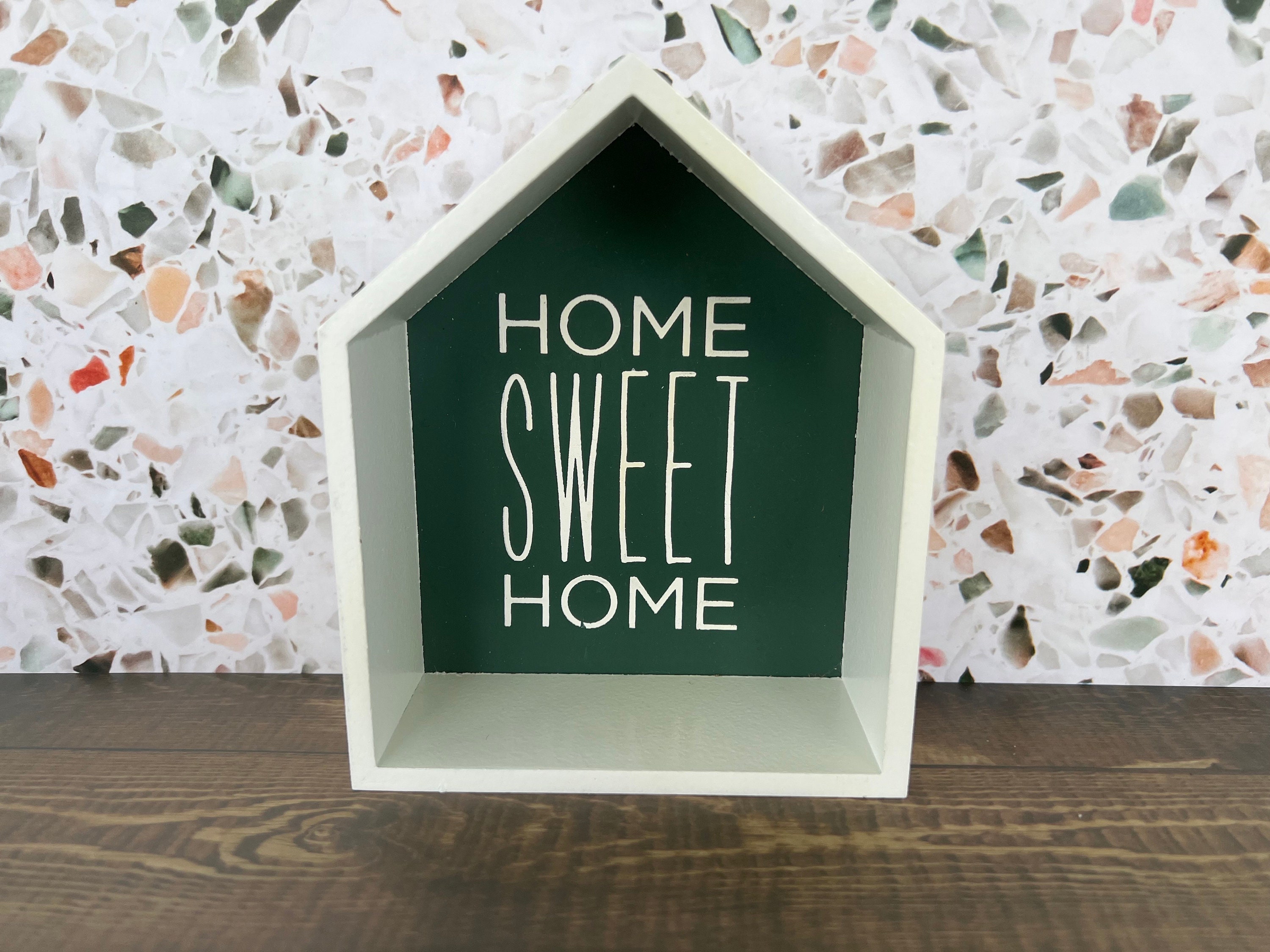 Open Shadow Box House Home Sweet Home Forest Green White - Etsy