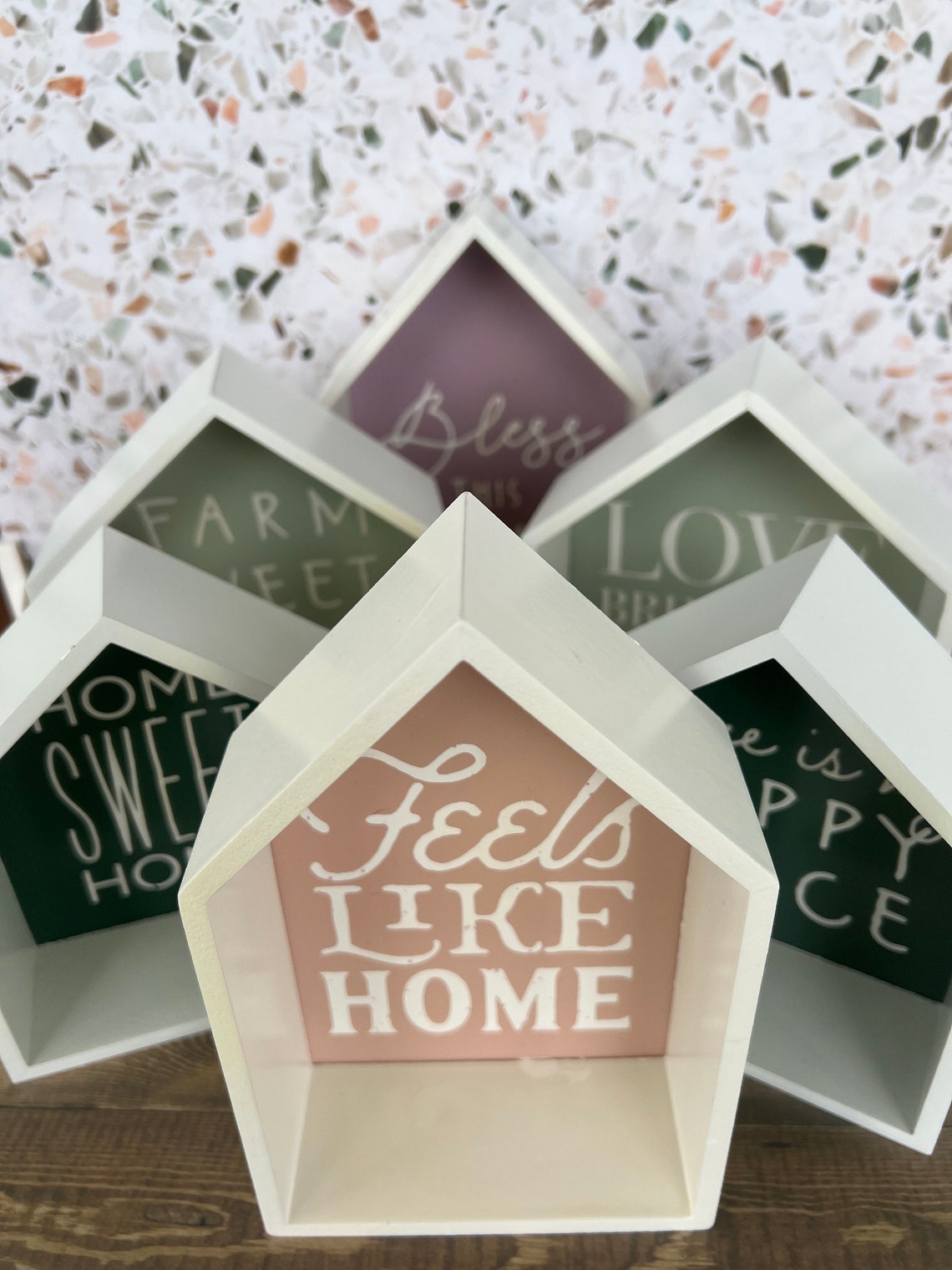 Open Shadow Box House Home Sweet Home Forest Green White - Etsy