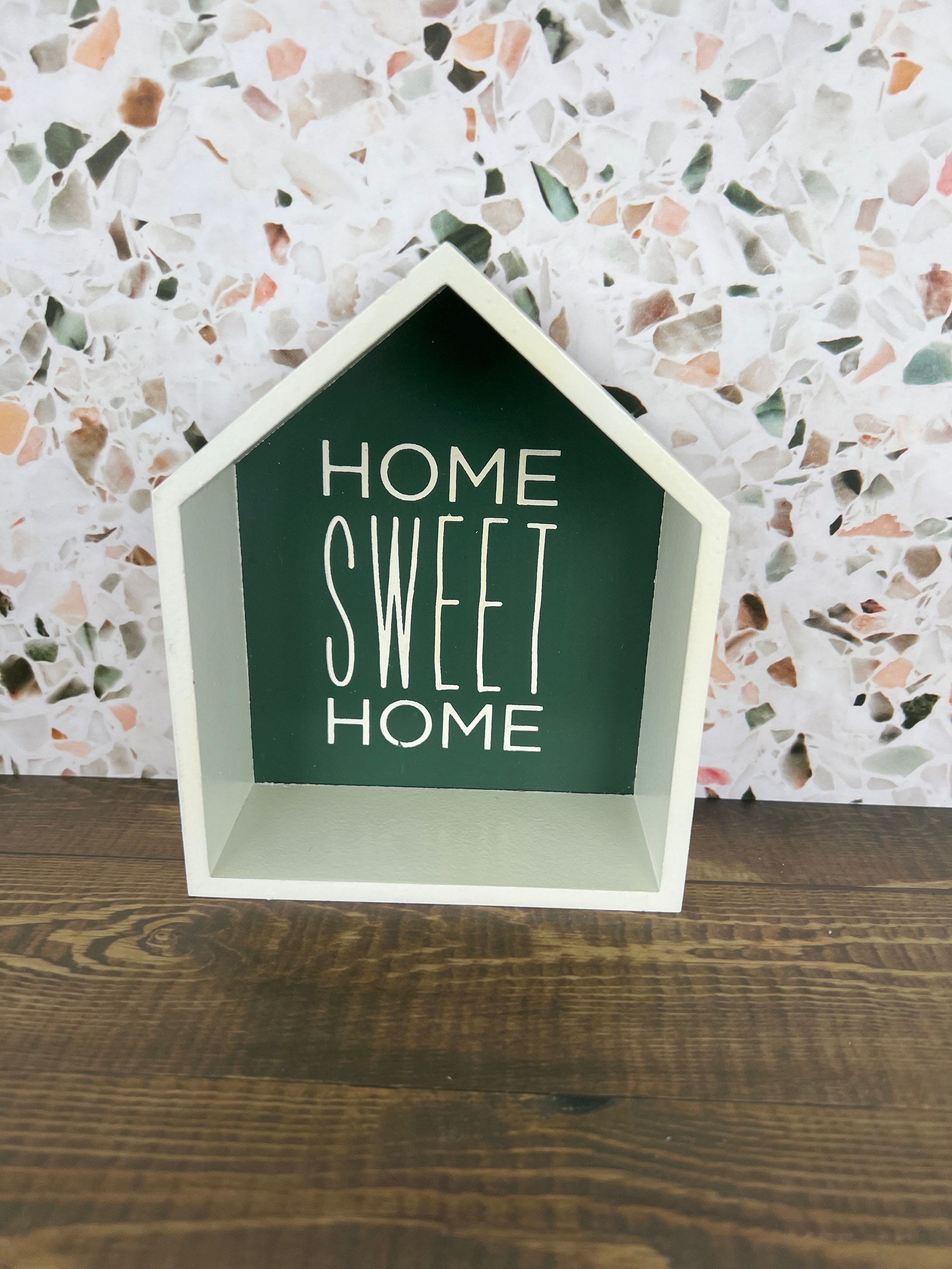 Open Shadow Box House Home Sweet Home Forest Green White - Etsy