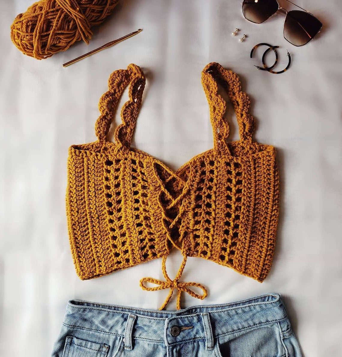 Crochet Pattern for Scrunch Crop Top With Scalloped Straps and - Etsy