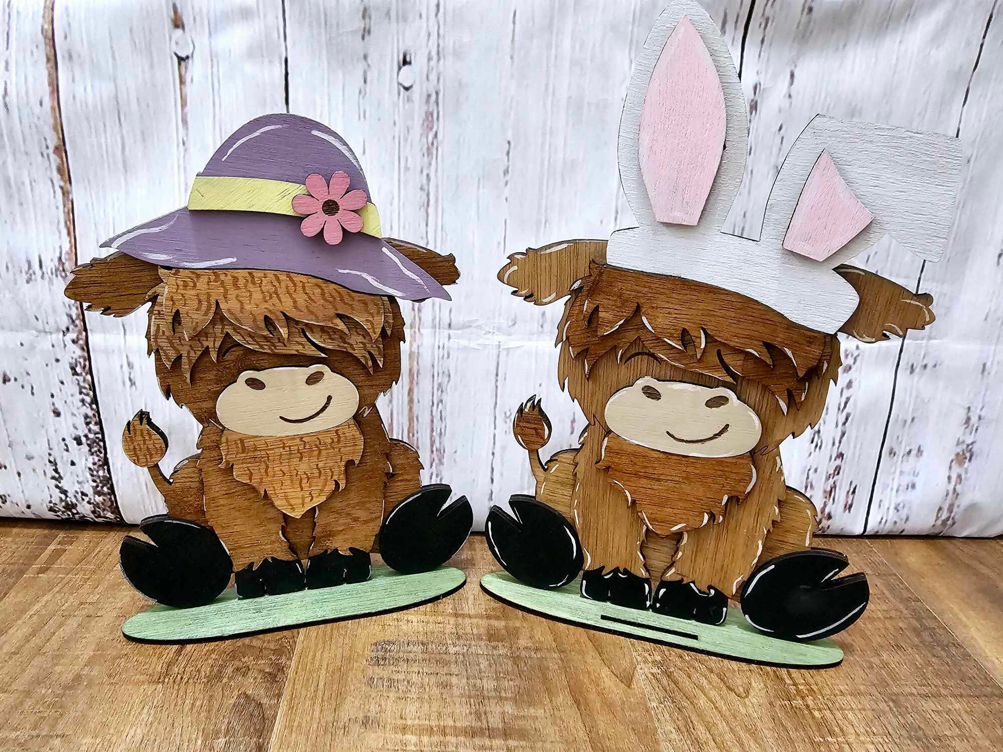 COW ONLY Cute Highland Cow Shelf Sitter With Interchangeable Hats, Bows ...