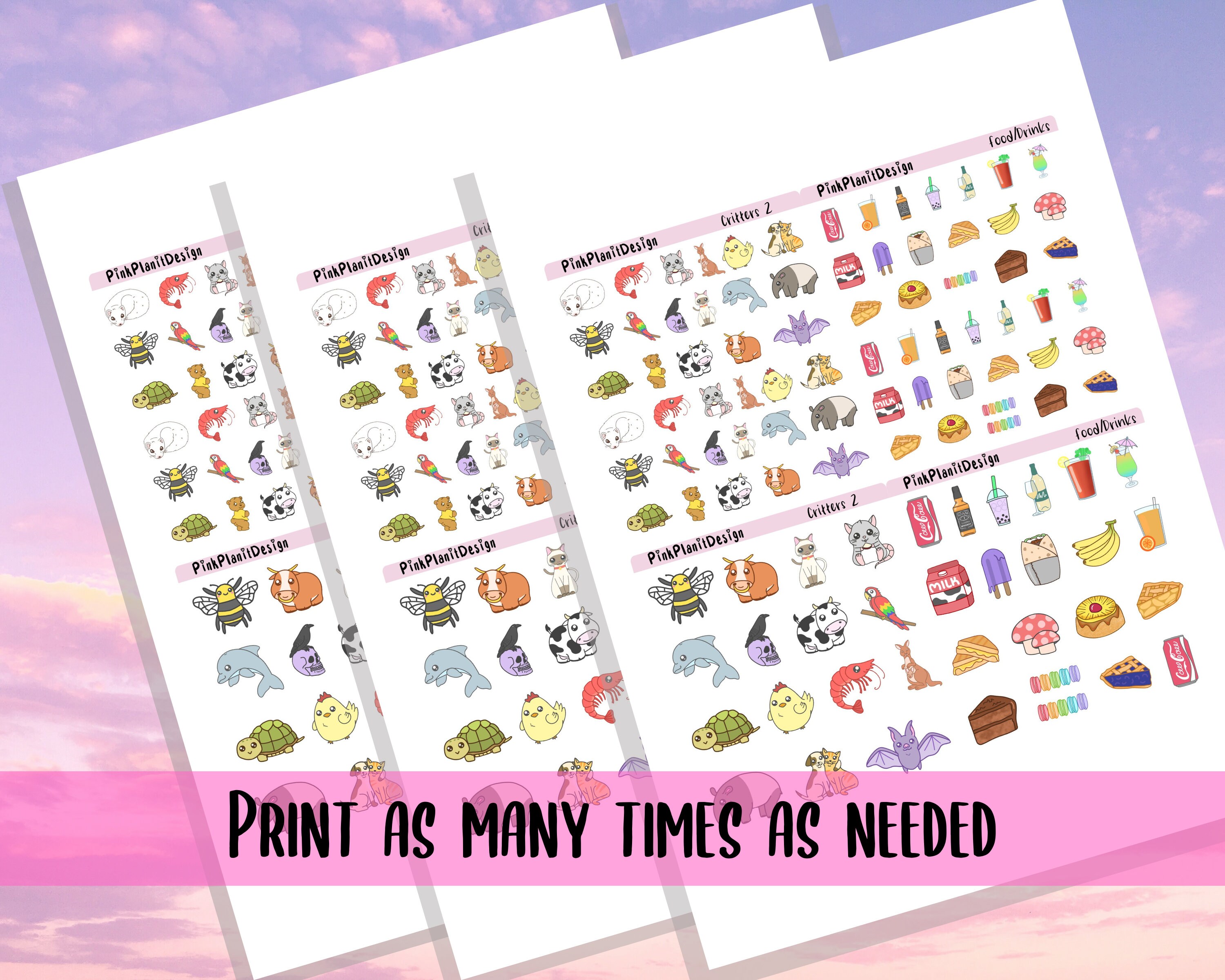 PRINTABLE Planner Stickers DOODLES 2 Critters and - Etsy