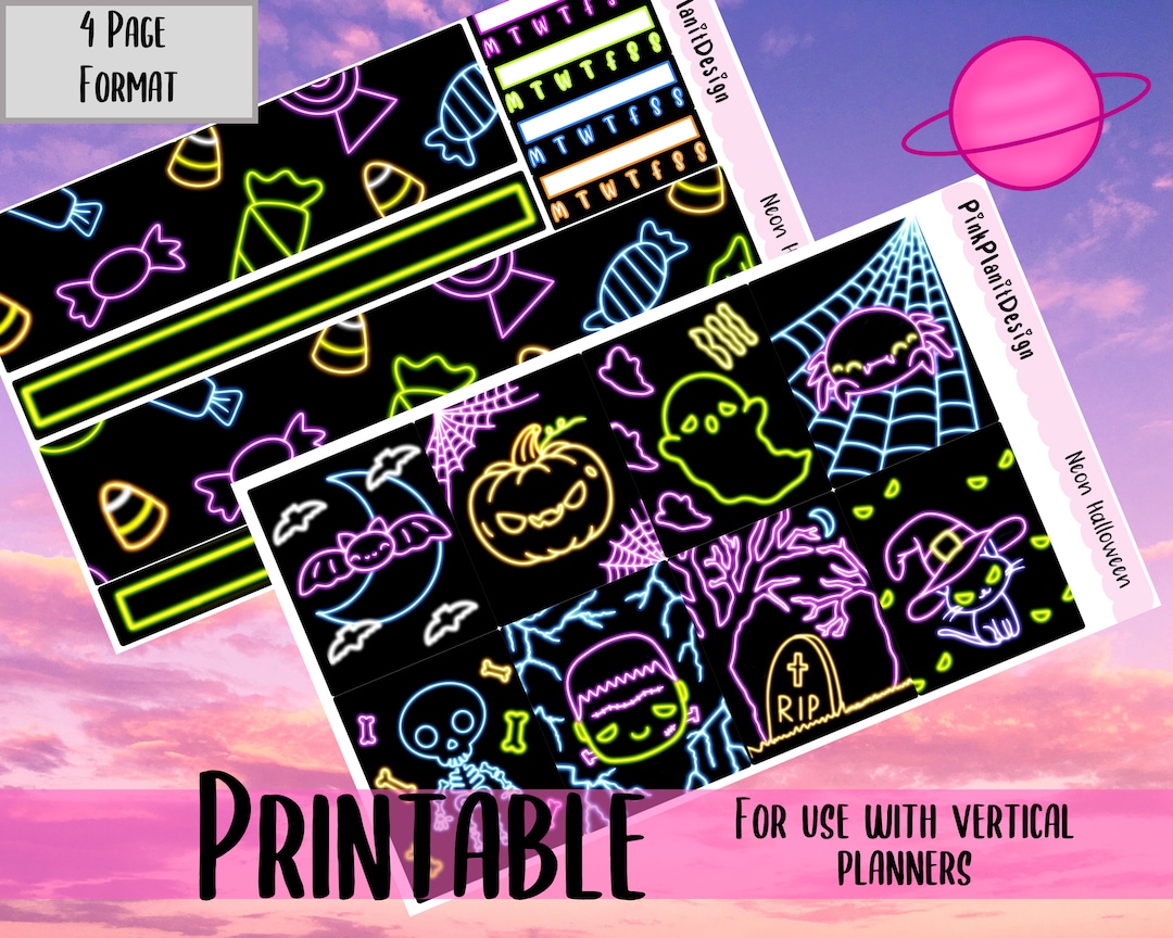 PRINTABLE Weekly Planner Kit NEON HALLOWEEN Vertical Layout Diy Planner ...