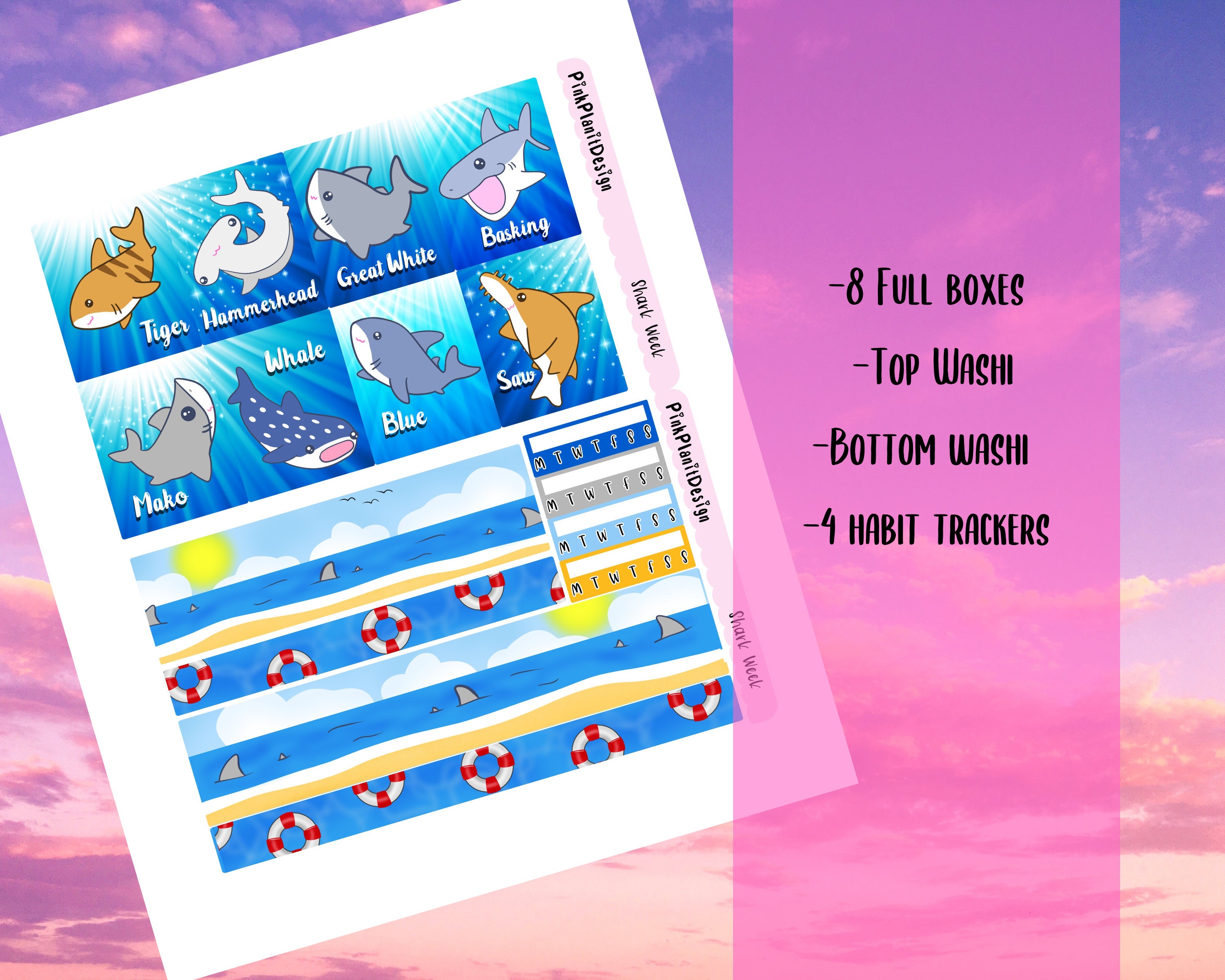 PRINTABLE Weekly Planner Kit Shark Week Vertical Layout | Etsy