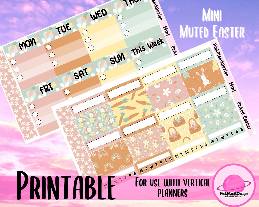 Mini MUTED EASTER PRINTABLE Planner Stickers Kit Mini Vertical Layout ...