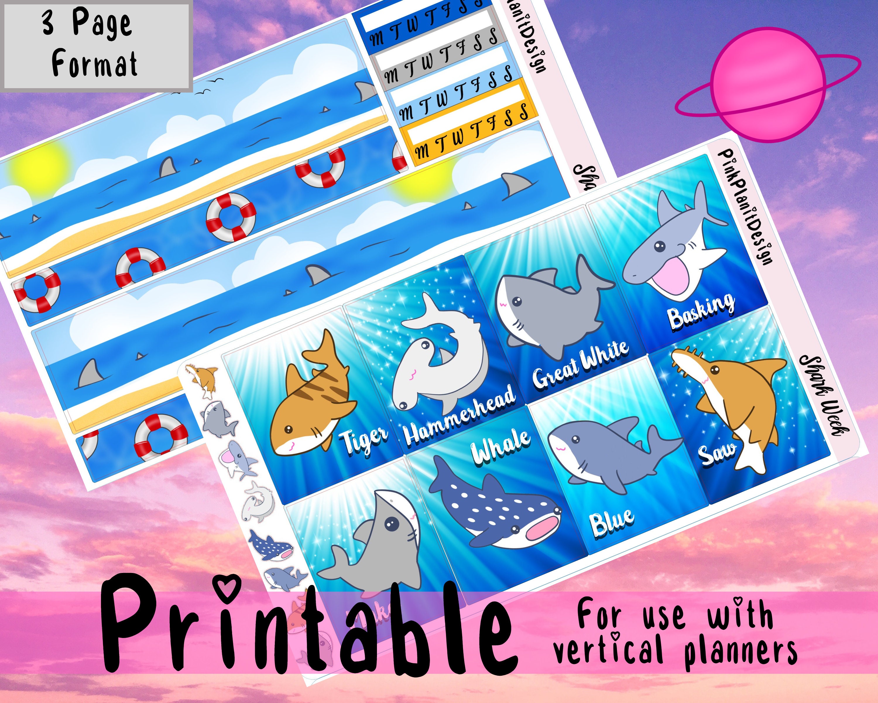 PRINTABLE Weekly Planner Kit Shark Week Vertical Layout | Etsy