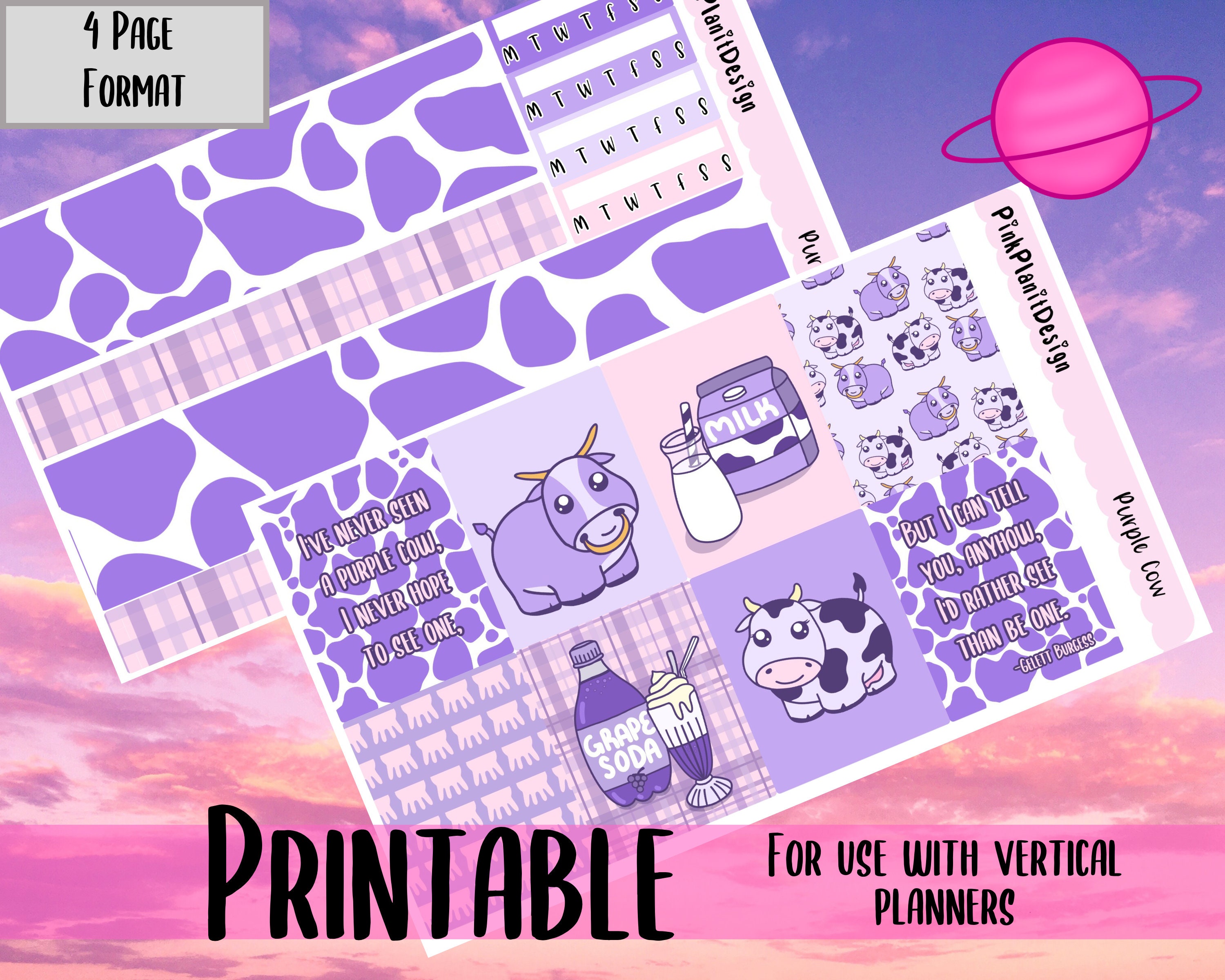PRINTABLE Weekly Planner Kit PURPLE COW Vertical Layout | Etsy