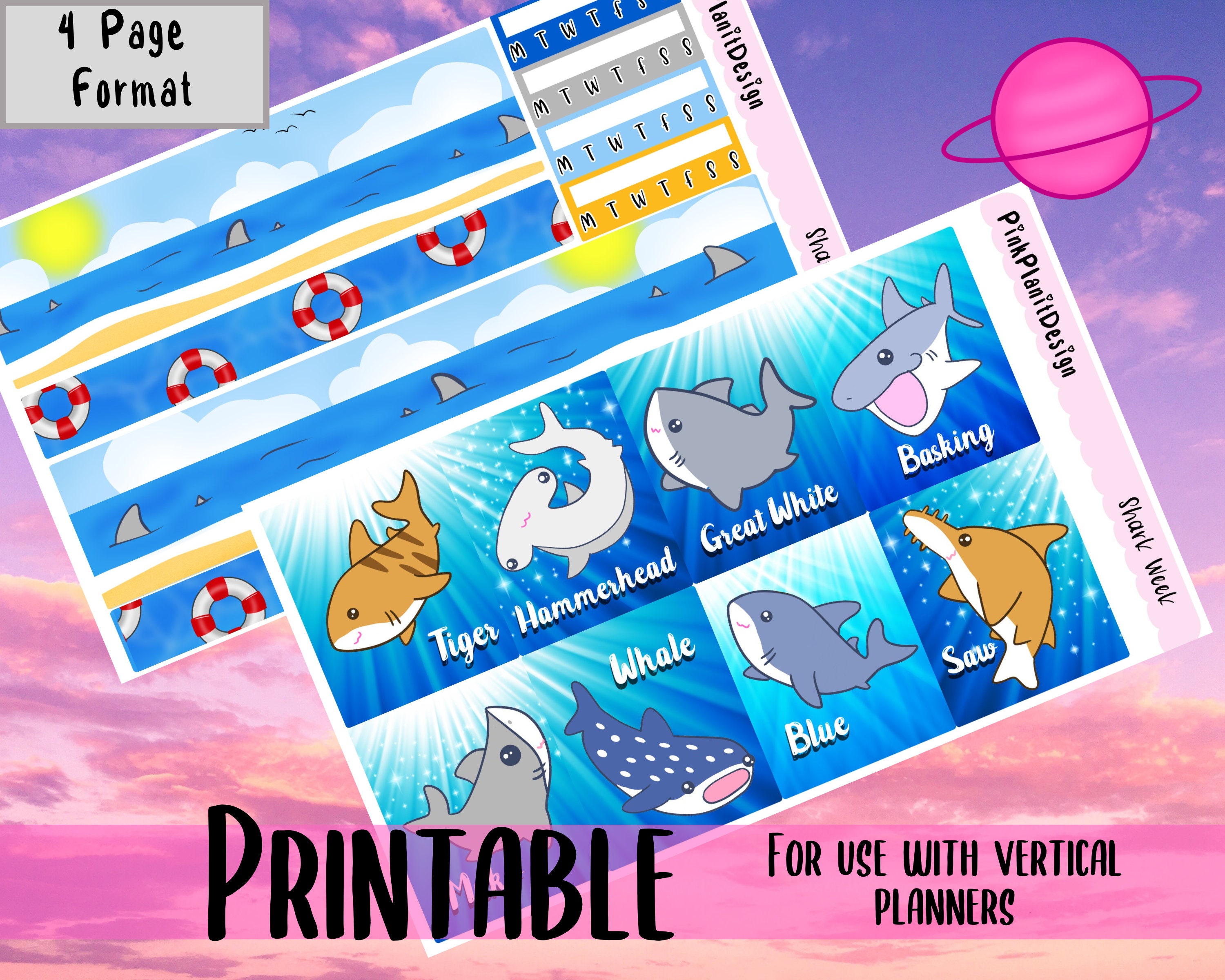 PRINTABLE Weekly Planner Kit Shark Week Vertical Layout | Etsy