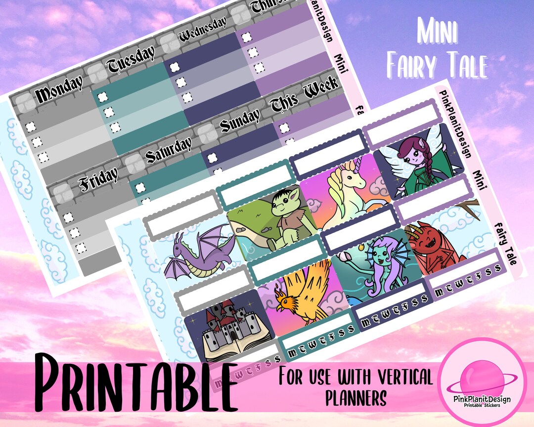 Mini FAIRY TALE PRINTABLE Planner Stickers Kit Mini Vertical Layout ...