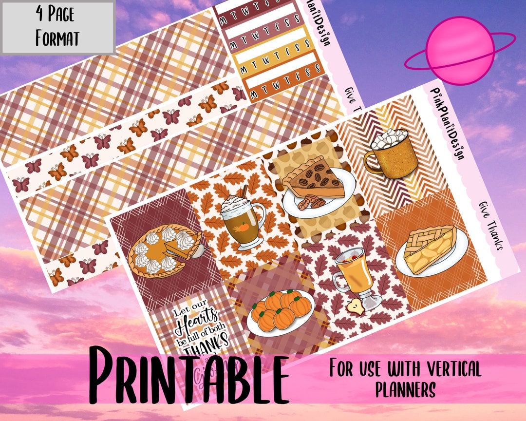 PRINTABLE Weekly Planner Kit Vertical Layout GIVE THANKS Diy Planner ...