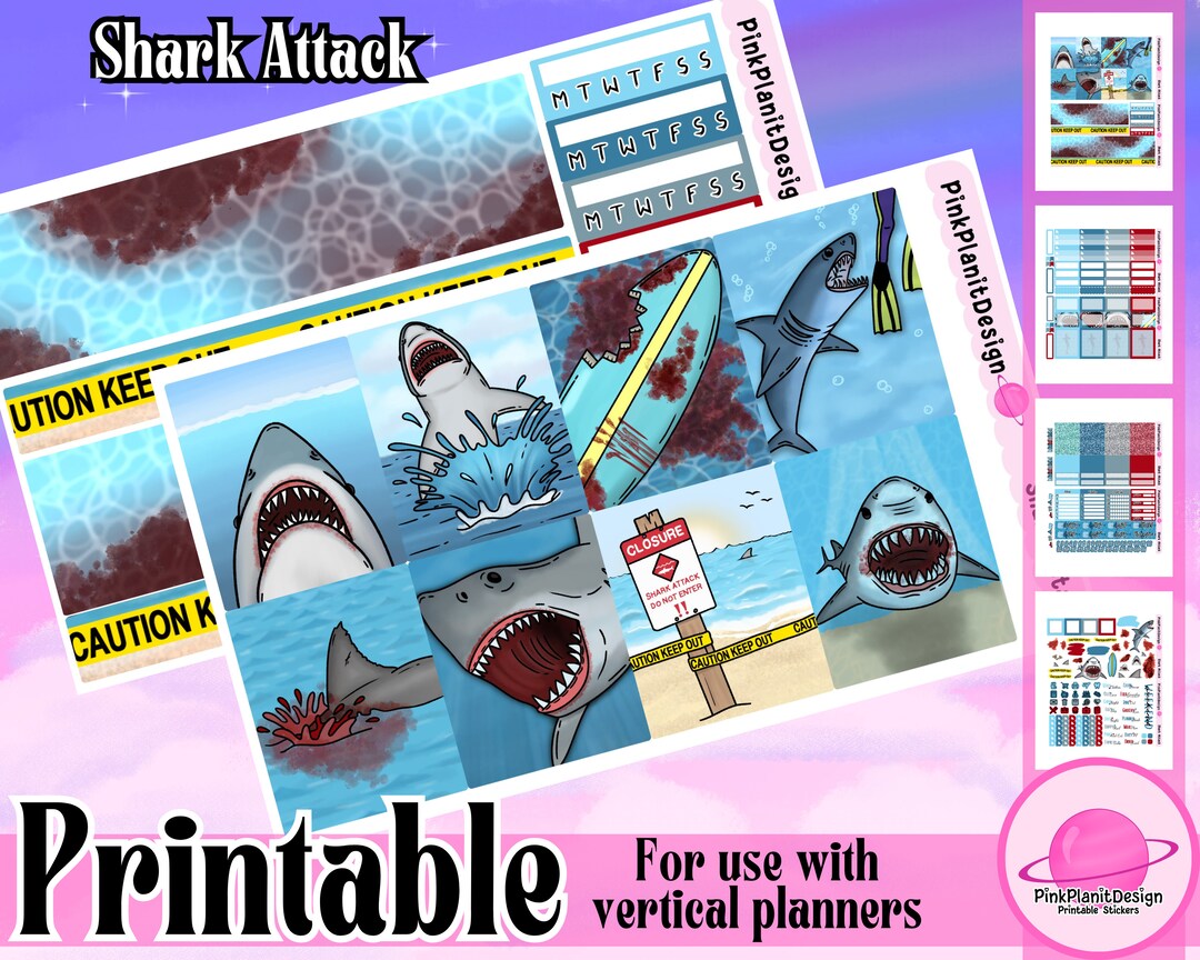 SHARK ATTACK PRINTABLE Weekly Planner Kit D.I.Y Planner Stickers Shark ...