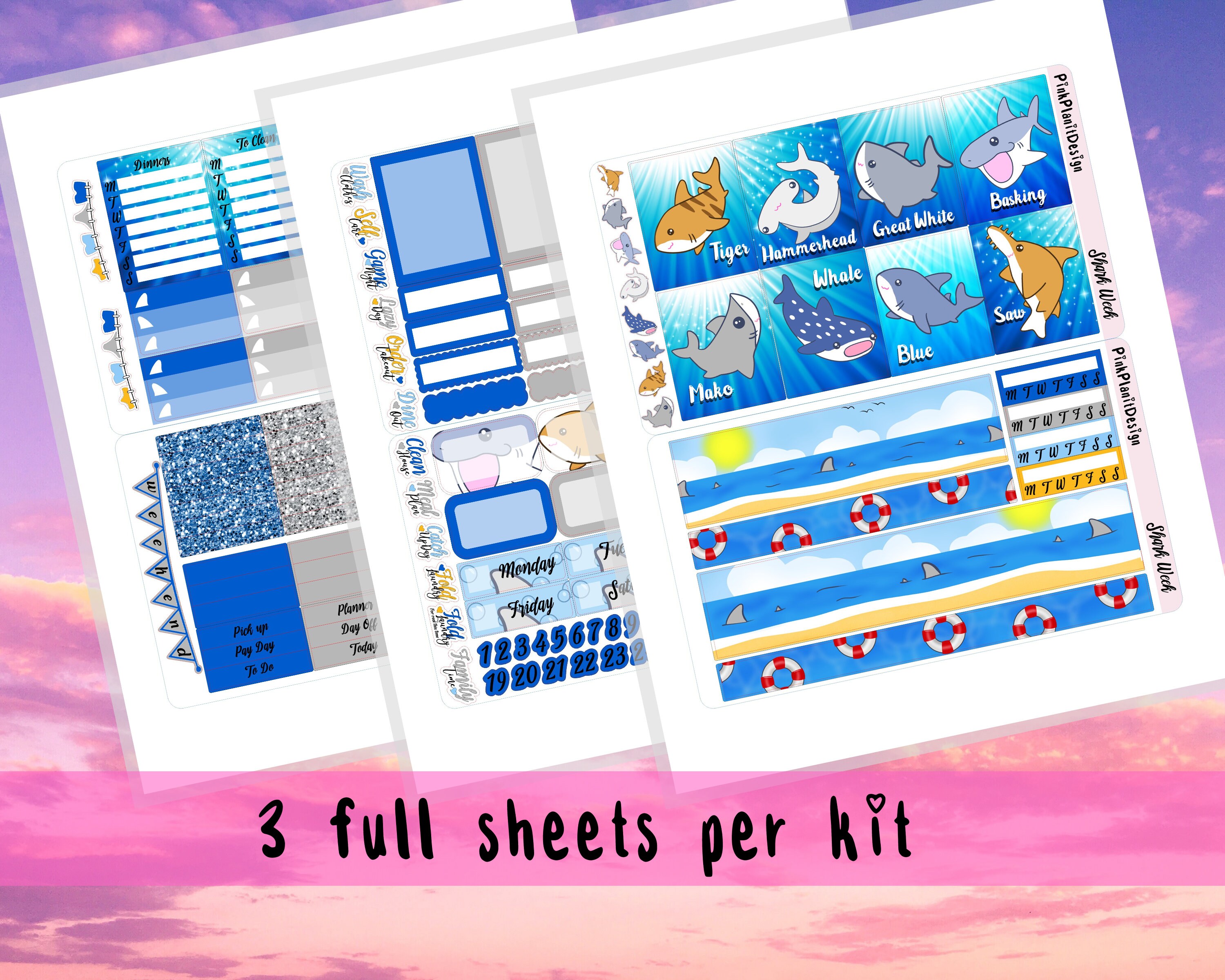PRINTABLE Weekly Planner Kit Shark Week Vertical Layout | Etsy