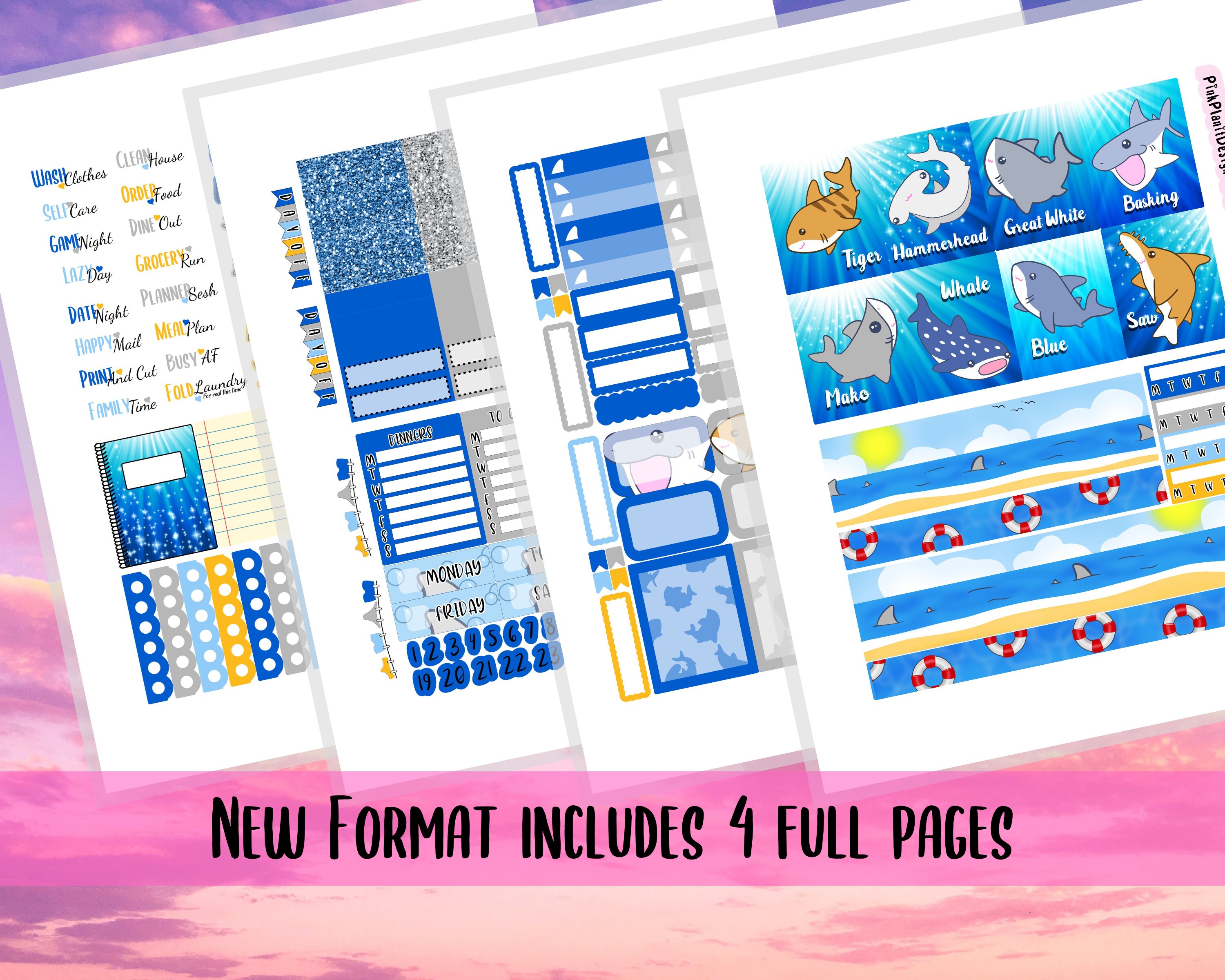 PRINTABLE Weekly Planner Kit Shark Week Vertical Layout | Etsy