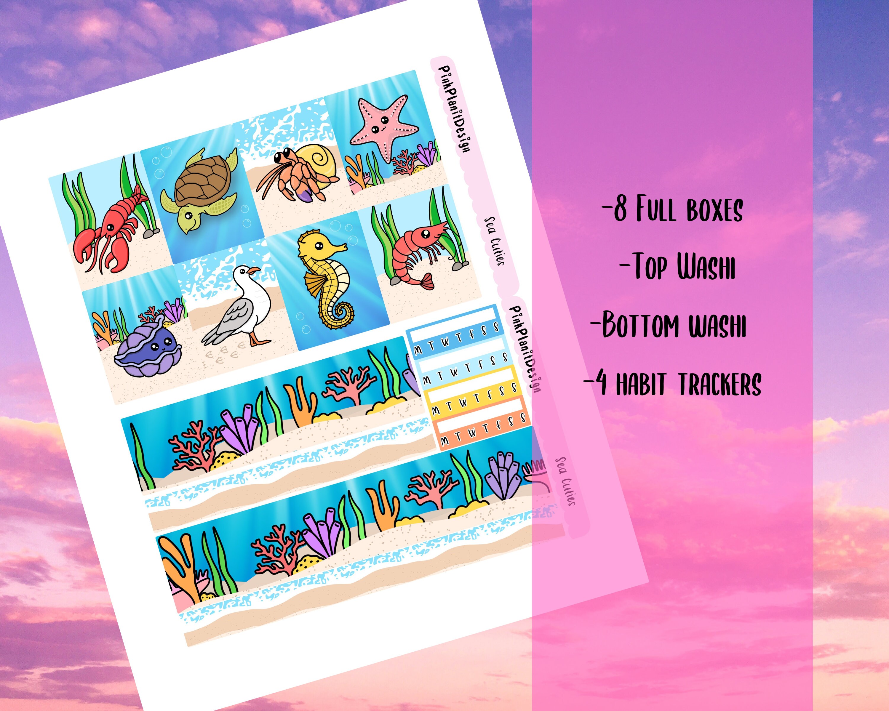 PRINTABLE Weekly Planner Kit SEA CUTIES Vertical Layout | Etsy