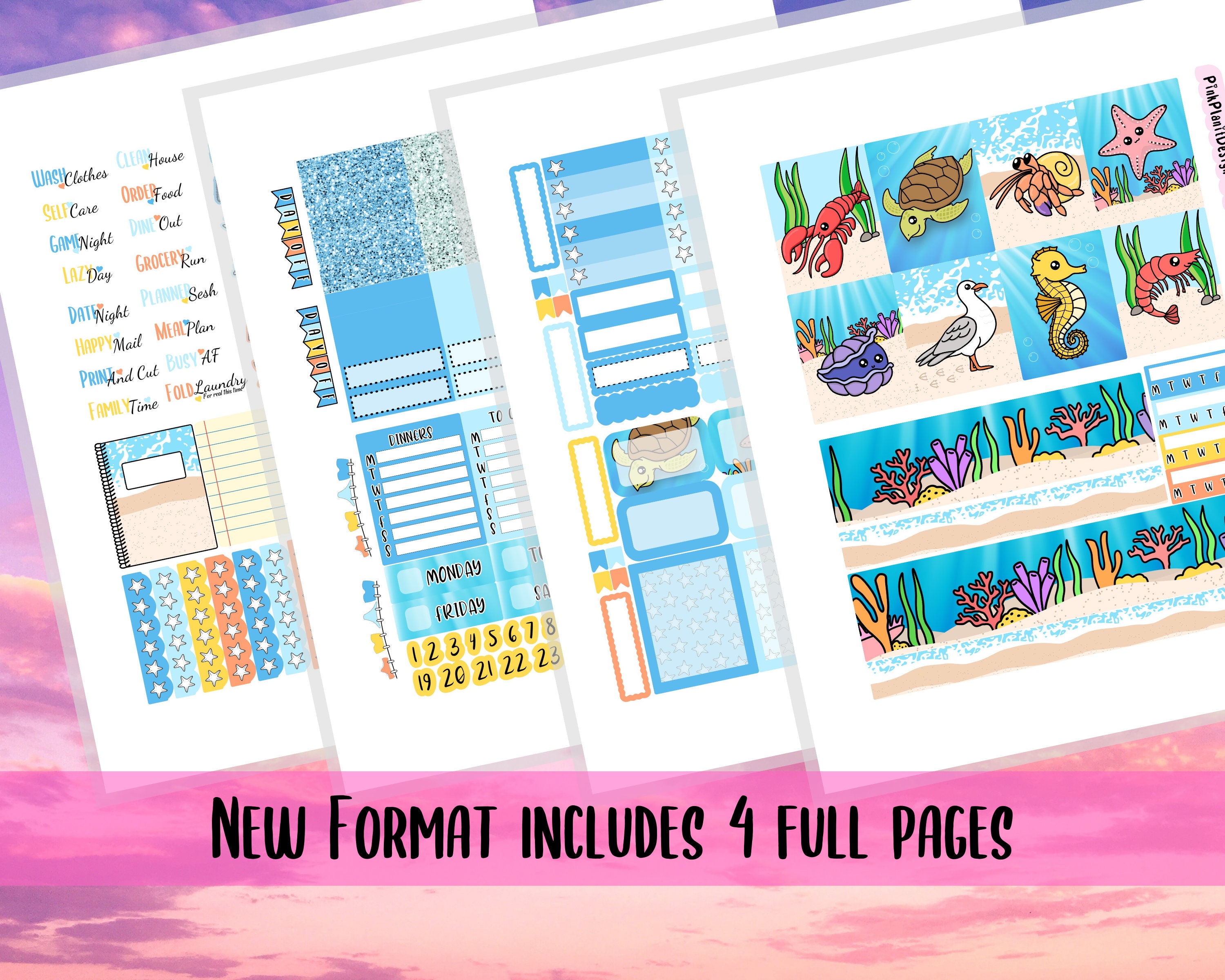 PRINTABLE Weekly Planner Kit SEA CUTIES Vertical Layout | Etsy