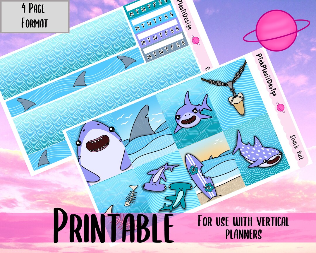 PRINTABLE Weekly Planner Kit SHARK BAIT Diy Planner Stickers Sharks ...