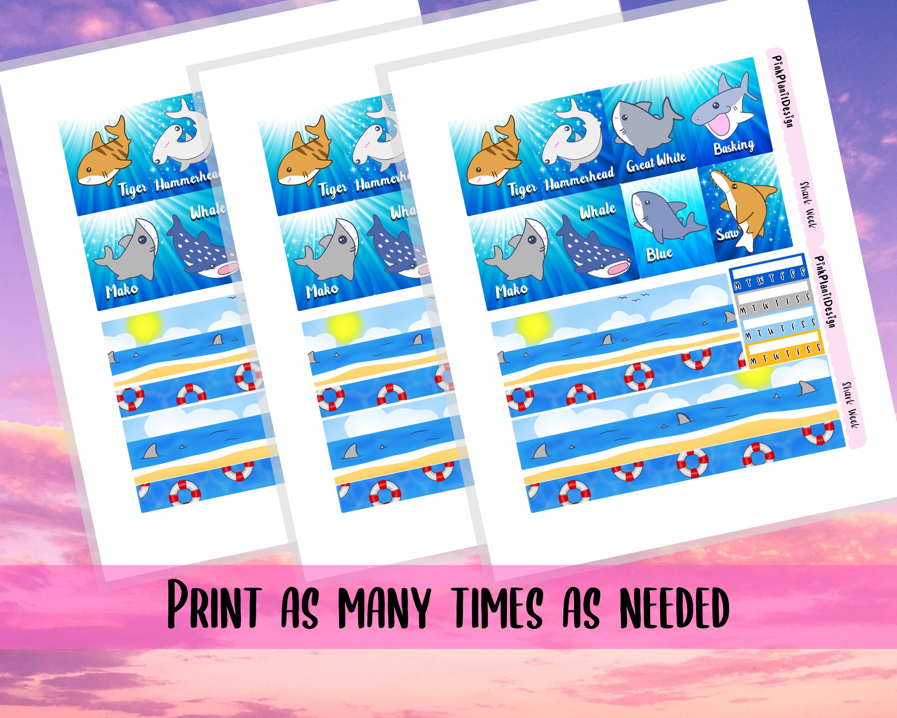 PRINTABLE Weekly Planner Kit Shark Week Vertical Layout | Etsy
