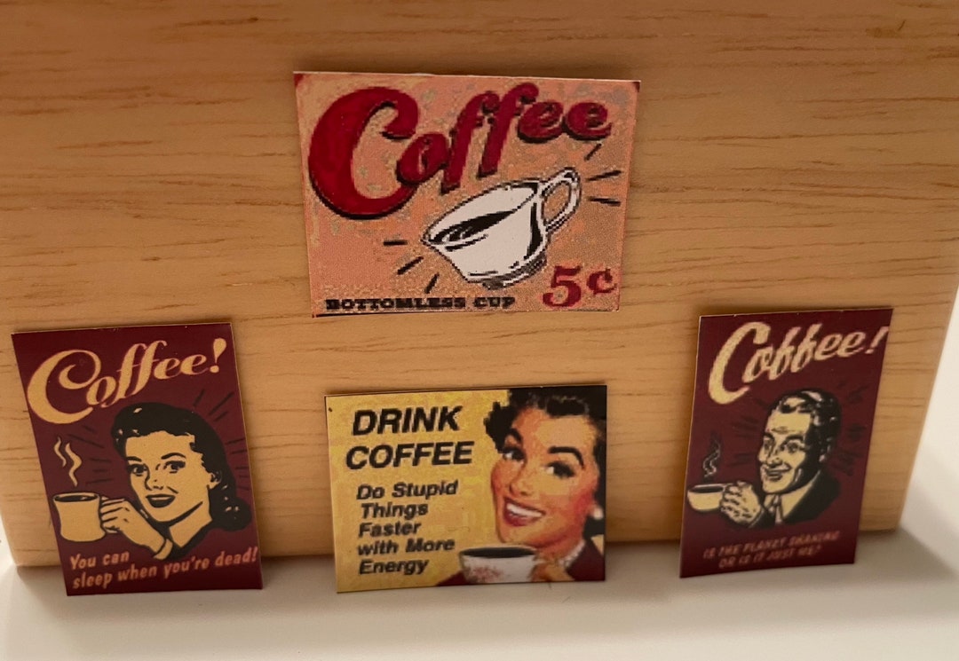 Set of 4 1950s Vintage Miniature Coffee Signs - Etsy