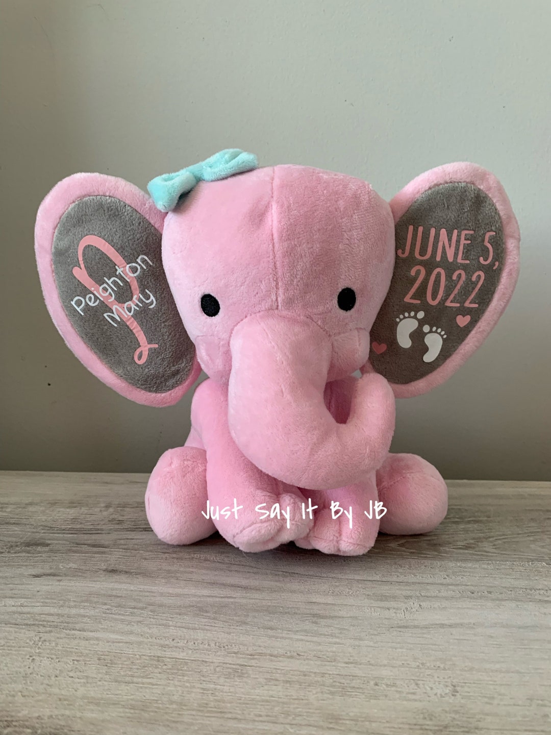 Personalized Baby Girl Elephant, Newborn Baby Girl Gift, Personalized ...