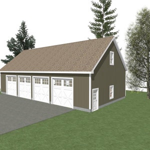 4-car Garage Plans: 60x30, 12' Wall, Storage Studio Above (digital ...