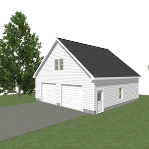 2 Car Garage Plan: 32x32, 10/12 Pitch, Storage/studio Above (digital ...