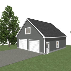 2 Car Garage Plan: 32x32, 10/12 Pitch, Storage/studio Above (digital ...