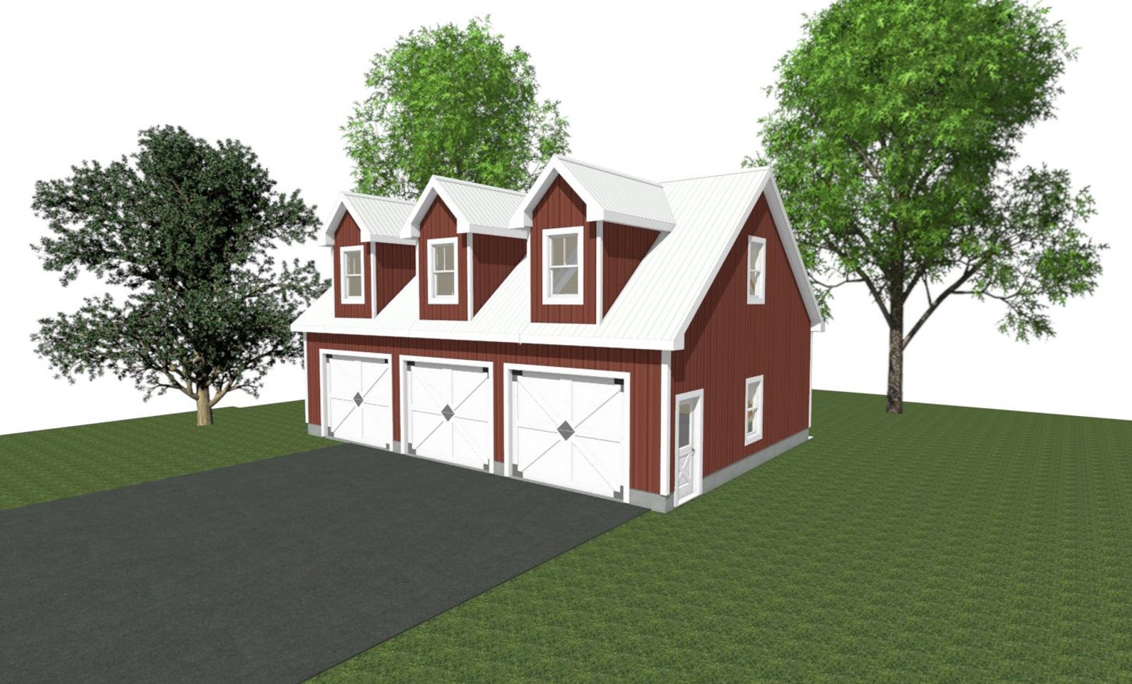 3 Car Garage Plans: 40 X 28, 10' Wall, Studio/storage Above (digital ...