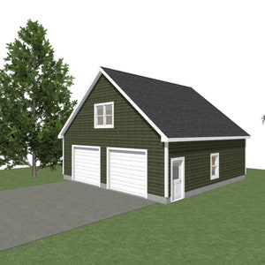 2 Car Garage Plan: 32x32, 10/12 Pitch, Storage/studio Above (digital ...