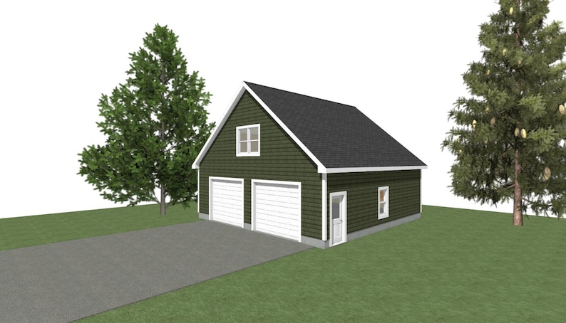 2 Car Garage Plan: 32x32, 10/12 Pitch, Storage/studio Above (digital ...