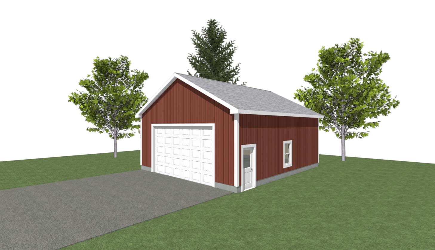 GARAGE PLAN : 28 X 32 - 2 Car Garage Plans - 1 Door - 12' Wall - 6/12 ...