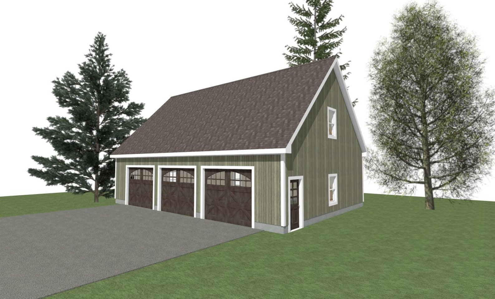 GARAGE PLANS : 44 X 30 - 3 Car Garage Plans - 10' Wall - 10/12 and 12/ ...