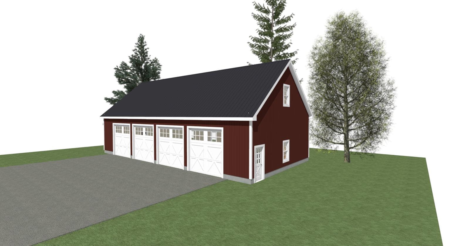 4-car Garage Plans: 60x30, 12' Wall, Storage Studio Above (digital ...